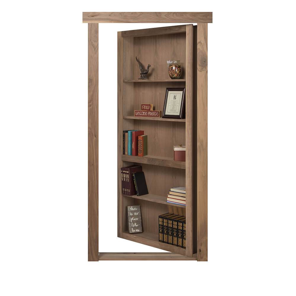 Single Flush Mount Walnut Hidden Bookcase Door– Murphy Door